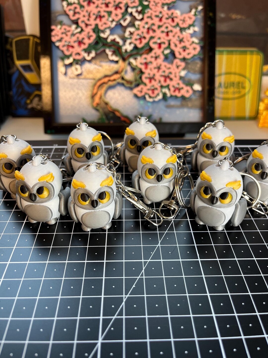 Cute Gray Owl Keychain 3D Printed Bird Keychain Accessory Bag Charm ...