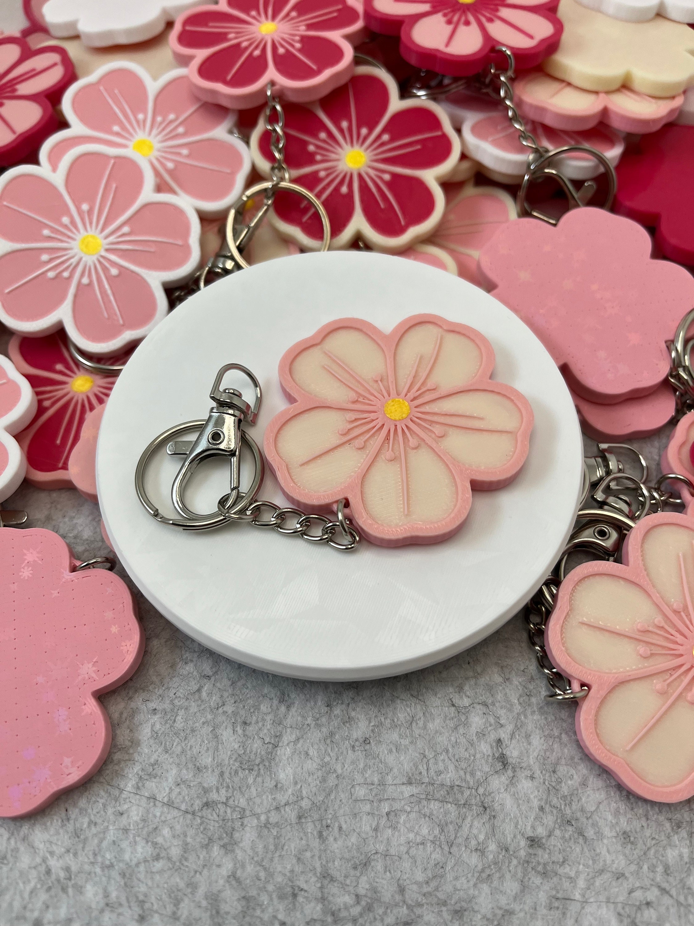 3D Printed Cherry Blossom Keychain Sakura Style Pink Cherry Blossom Bag ...
