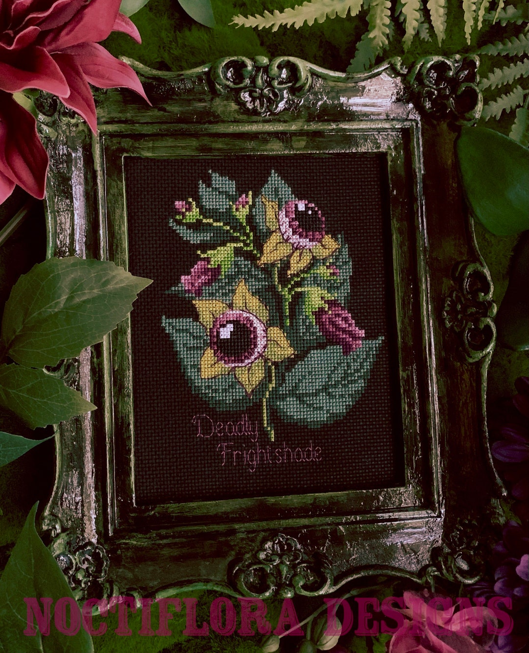 Deadly Frightshade Cross Stitch Pattern, Deadly Nightshade Embroidery ...