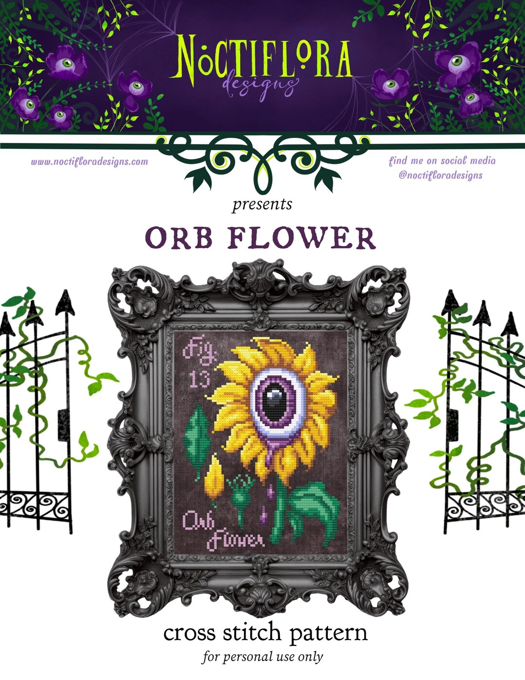 Orb Flower Sunflower Cross Stitch Pattern, Digital PDF Printable ...