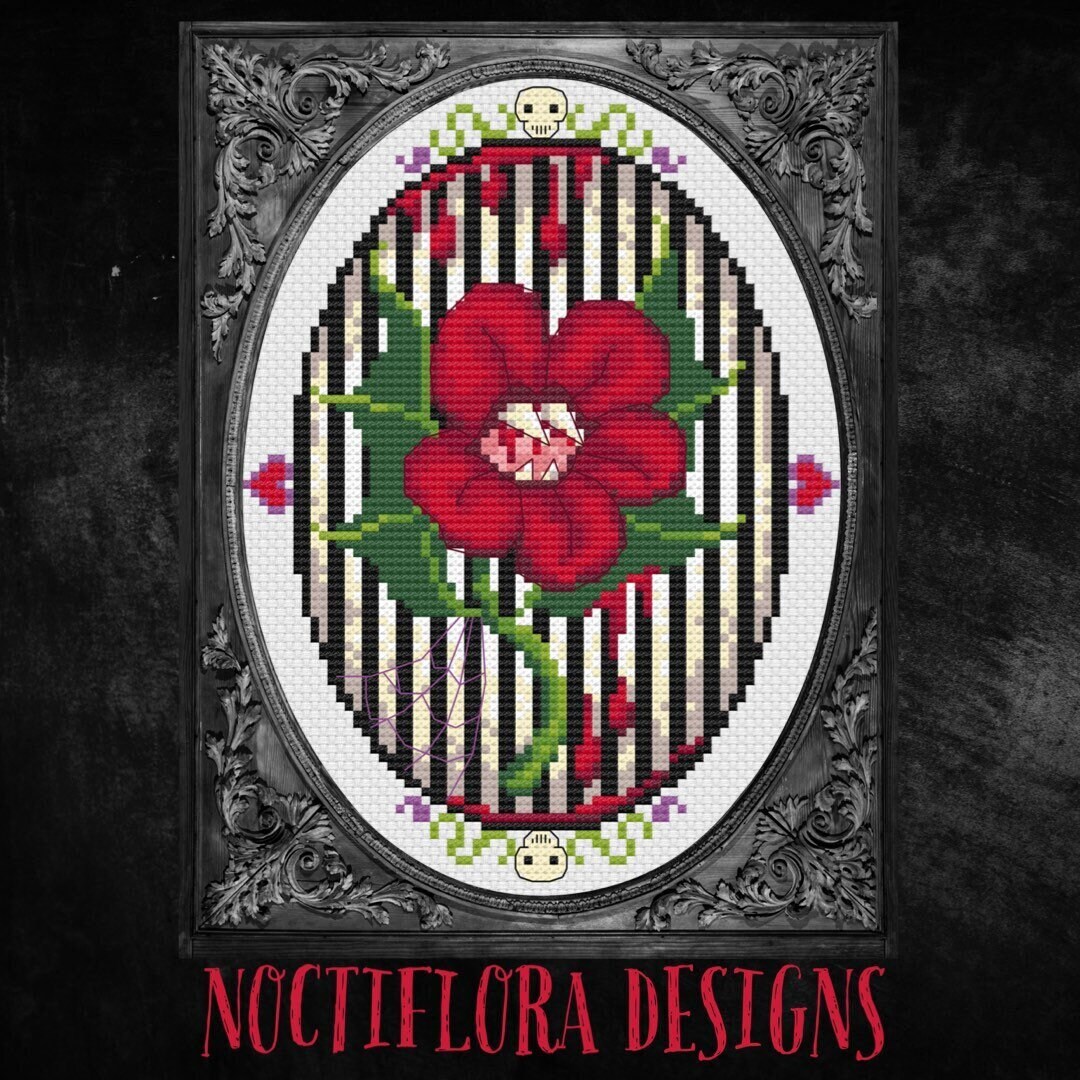 Biting Bloom Cross Stitch PDF Pattern, Spooky Valloween Vampire Flower ...