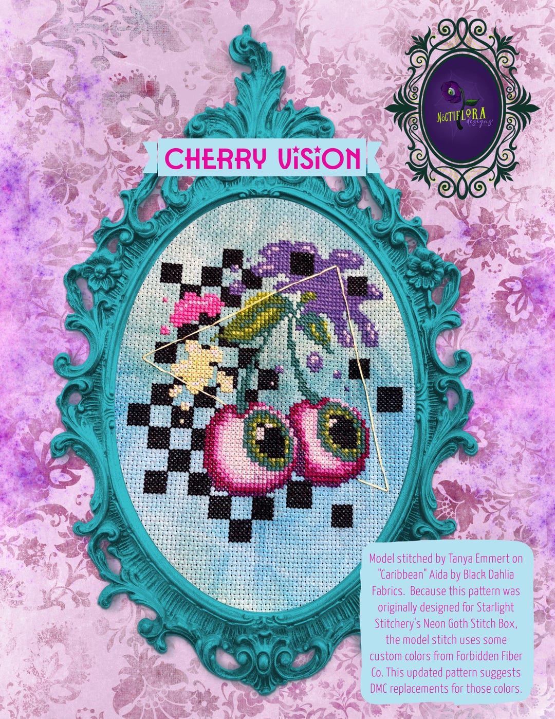Cherry Vision Cross Stitch Pattern, Digital PDF Printable, Neon Goth ...