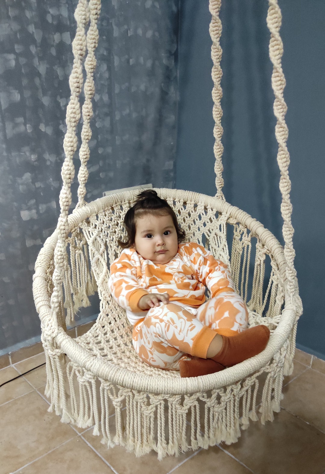 Macrame Hammock Chair, Macrame Round Swing, Hanging Cotton Children ...