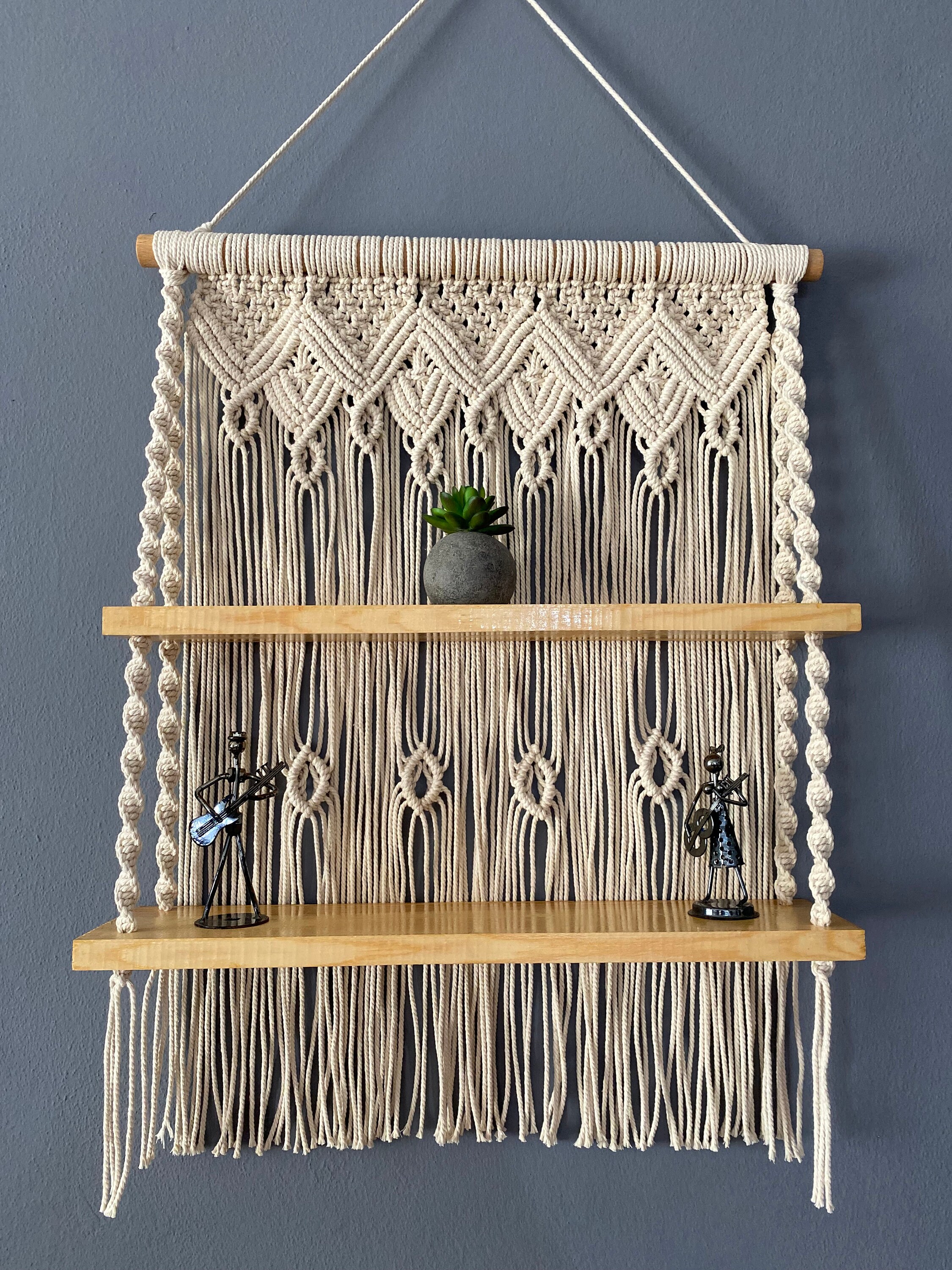 Two Tier Macrame Shelf , Macrame Hanging Shelf, Macrame Floating Shelf, Macrame Hanging Decor ...