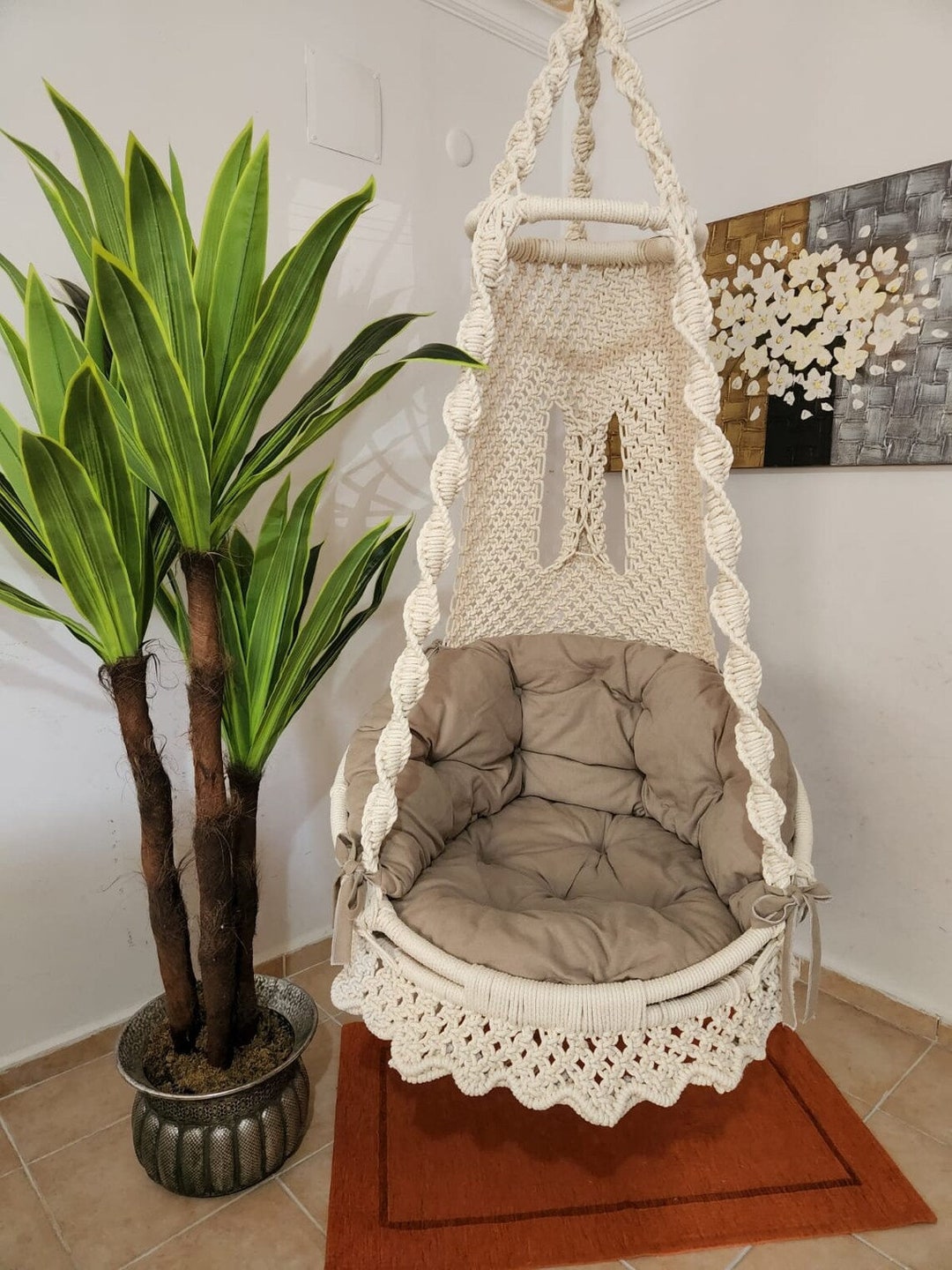 Macrame Swing Chair,macrame Round Swing,macrame Hammock, Outdoor Swing ...