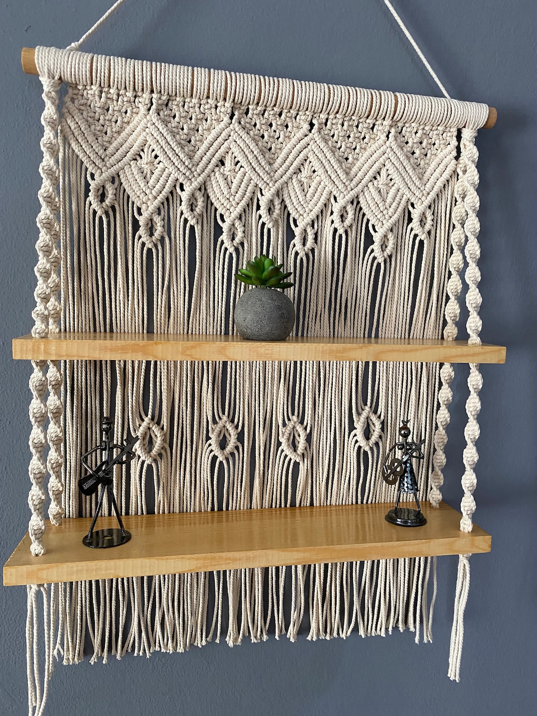 Two Tier Macrame Shelf , Macrame Hanging Shelf, Macrame Floating Shelf ...