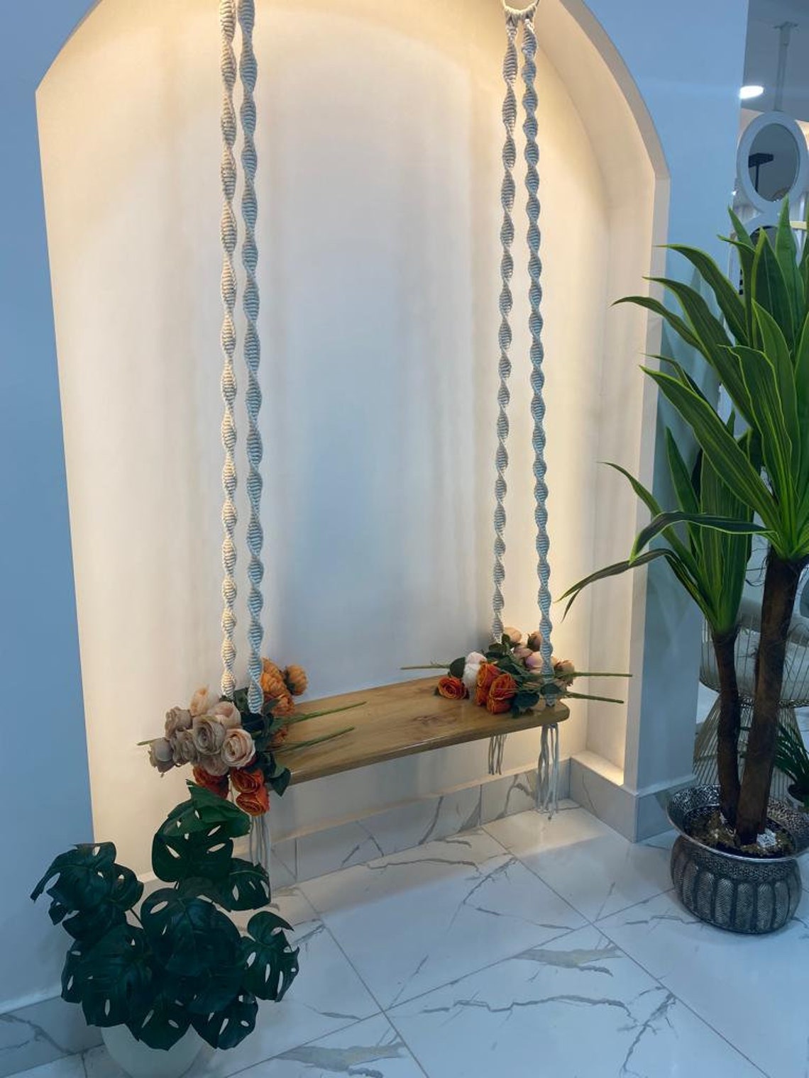 Handmade Macrame Wooden Swing, Ecru Cotton Rope, Bohemian Decor - Etsy