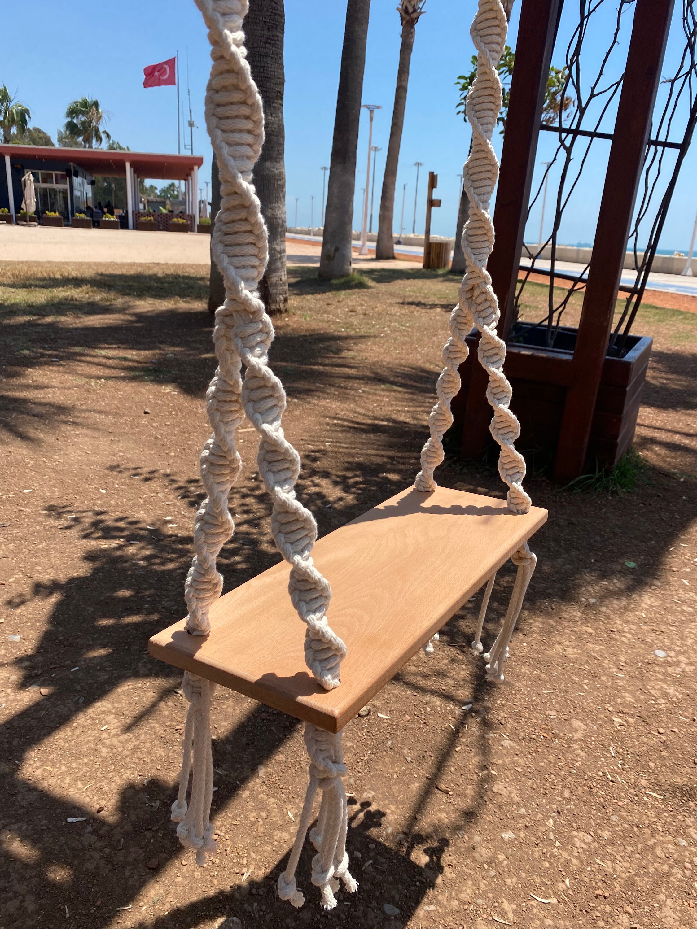 Beach Macrame Swing, Macrame Wood Swing, Wood Swing, Tree Swing Adult ...