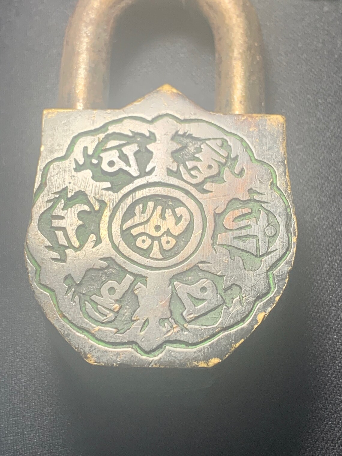 Antique Brass Chinese Lock and Key Greenish Blue Patina - Etsy