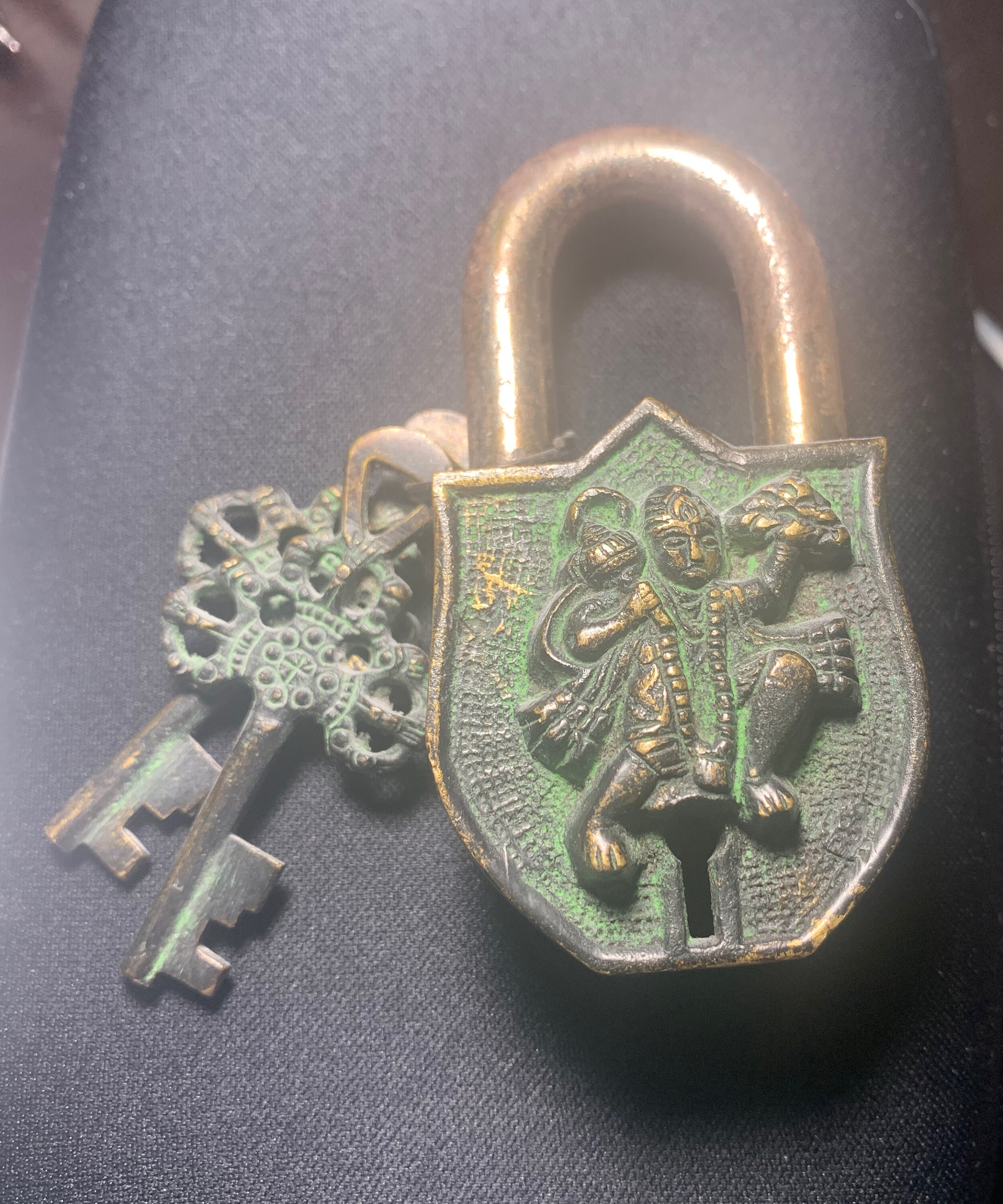Antique Brass Chinese Lock and Key Greenish Blue Patina - Etsy