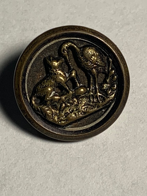 The Fox and the Crane Antique Button - Etsy