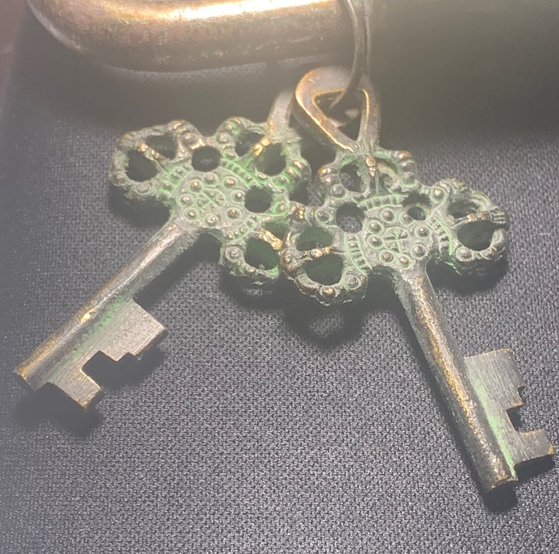 Antique Brass Chinese Lock and Key Greenish Blue Patina - Etsy
