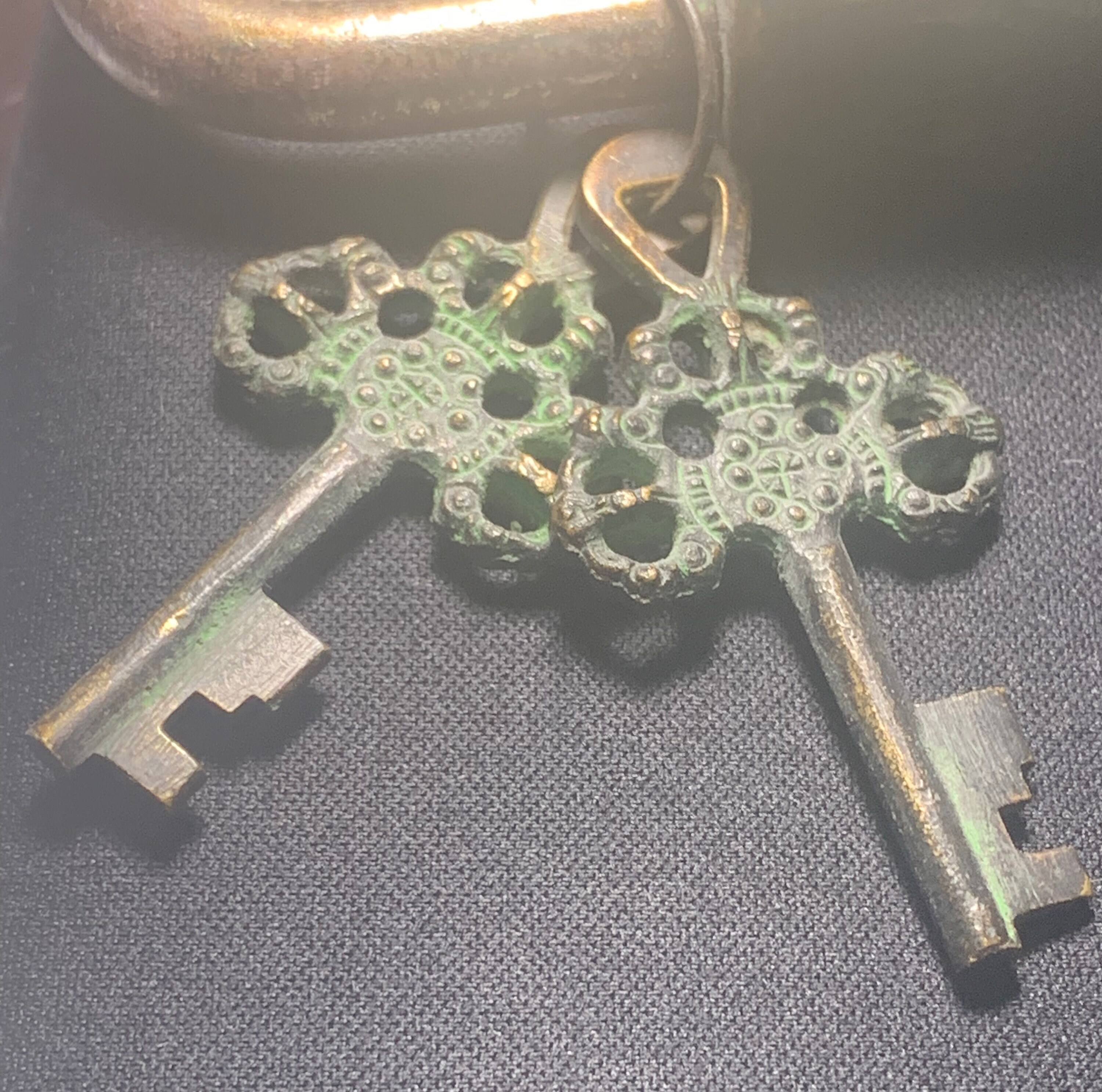 Antique Brass Chinese Lock and Key Greenish Blue Patina - Etsy