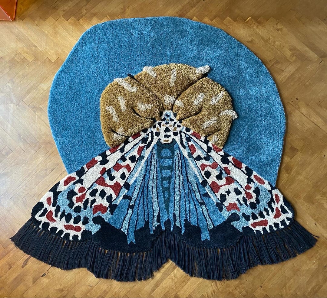 Moth, Handmade Rug, Wool, Wall Application, Unique, Fringes, Tufting ...