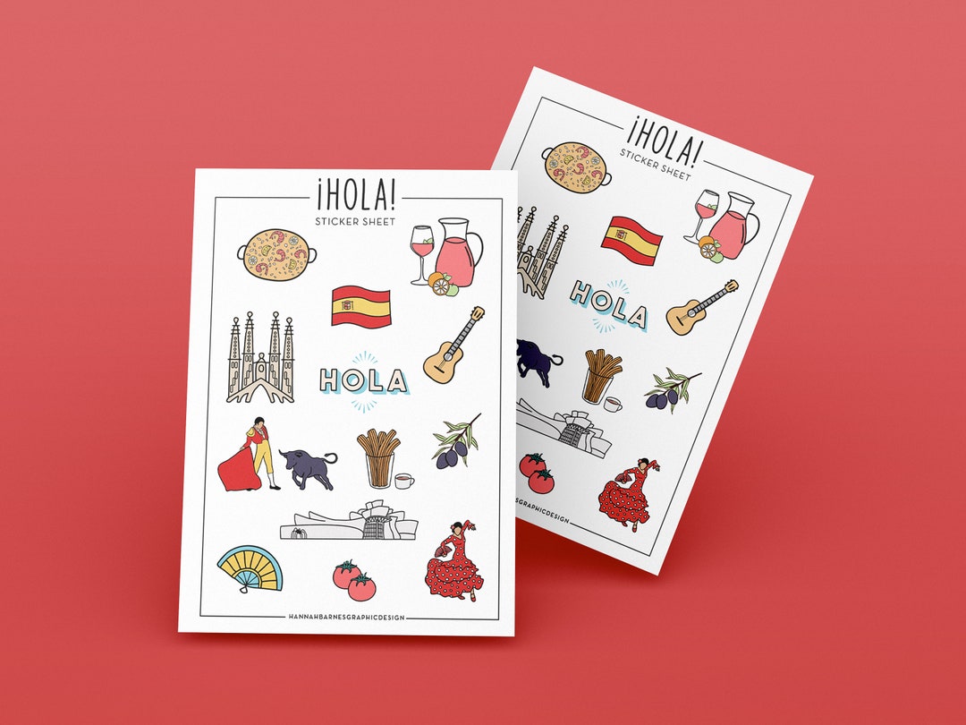 Spain Travel Stickers Hola Sticker Sheet - Etsy