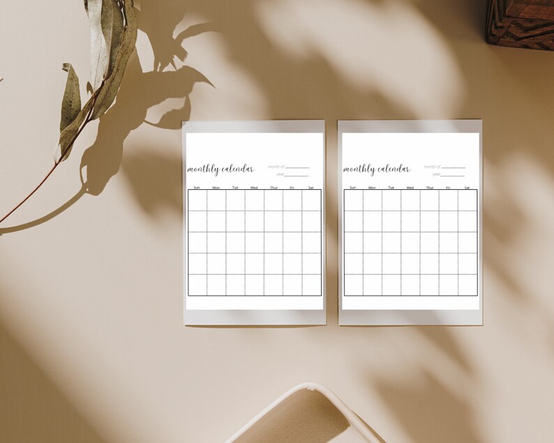 Monthly Blank Calendar Simple Calendar | Minimalist Monthly Planner ...