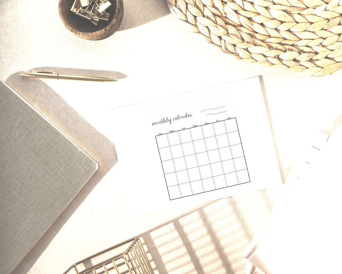 Monthly Blank Calendar Simple Calendar | Minimalist Monthly Planner ...