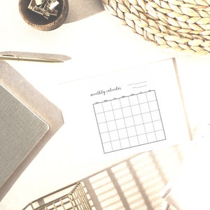 Monthly Blank Calendar Simple Calendar | Minimalist Monthly Planner ...