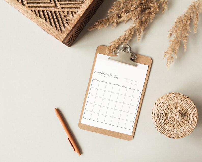 Monthly Blank Calendar Simple Calendar | Minimalist Monthly Planner ...