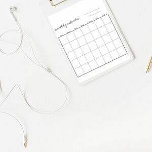 Monthly Blank Calendar Simple Calendar | Minimalist Monthly Planner ...