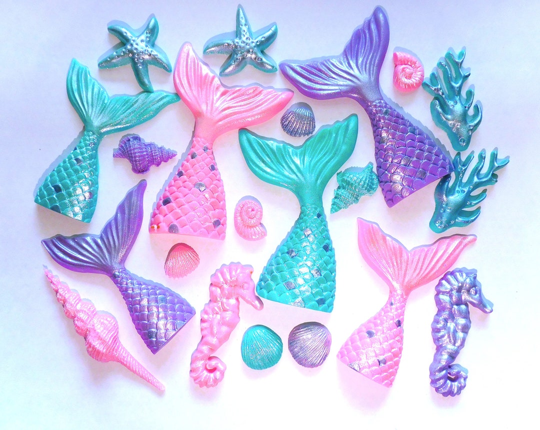 21-piece Mermaid Cake Kit/mermaid Tail Topper/fondant Seashells/under ...