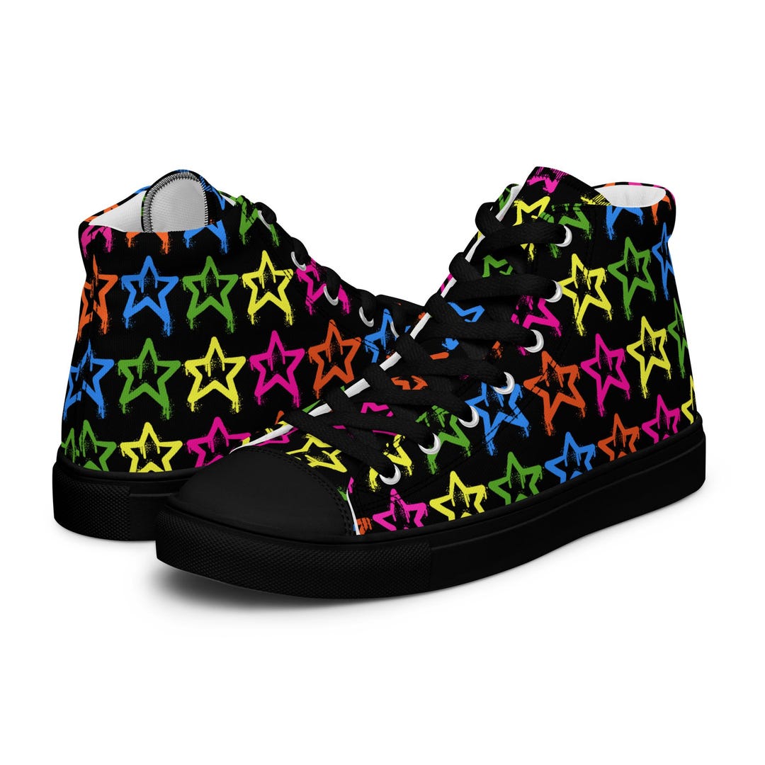 Men's High-top Graffiti Star Sneakers Colorful & Trendy Streetwear ...