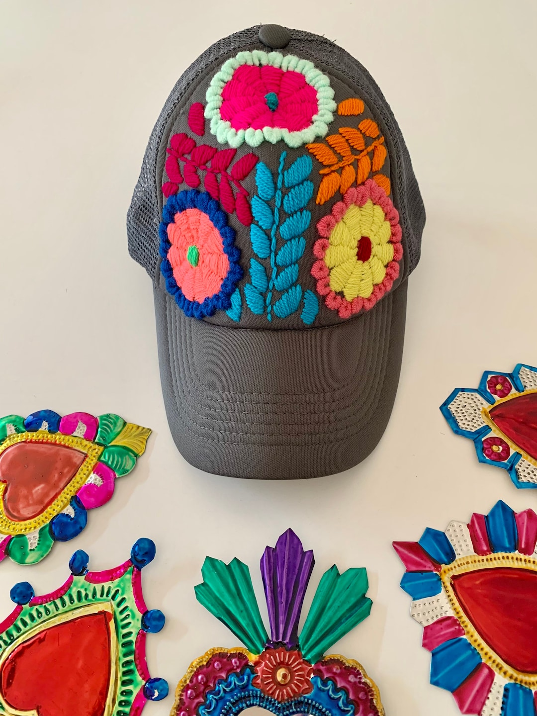 Mexican Hand Embroidered Hat - Flowers Embroidery - Chiapas Hand ...
