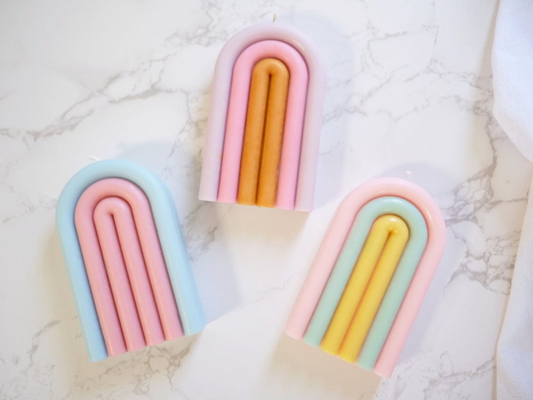 Rainbow Wavy Candle, Aesthetic Arch Candle, Rainbow Candle, Pastel ...
