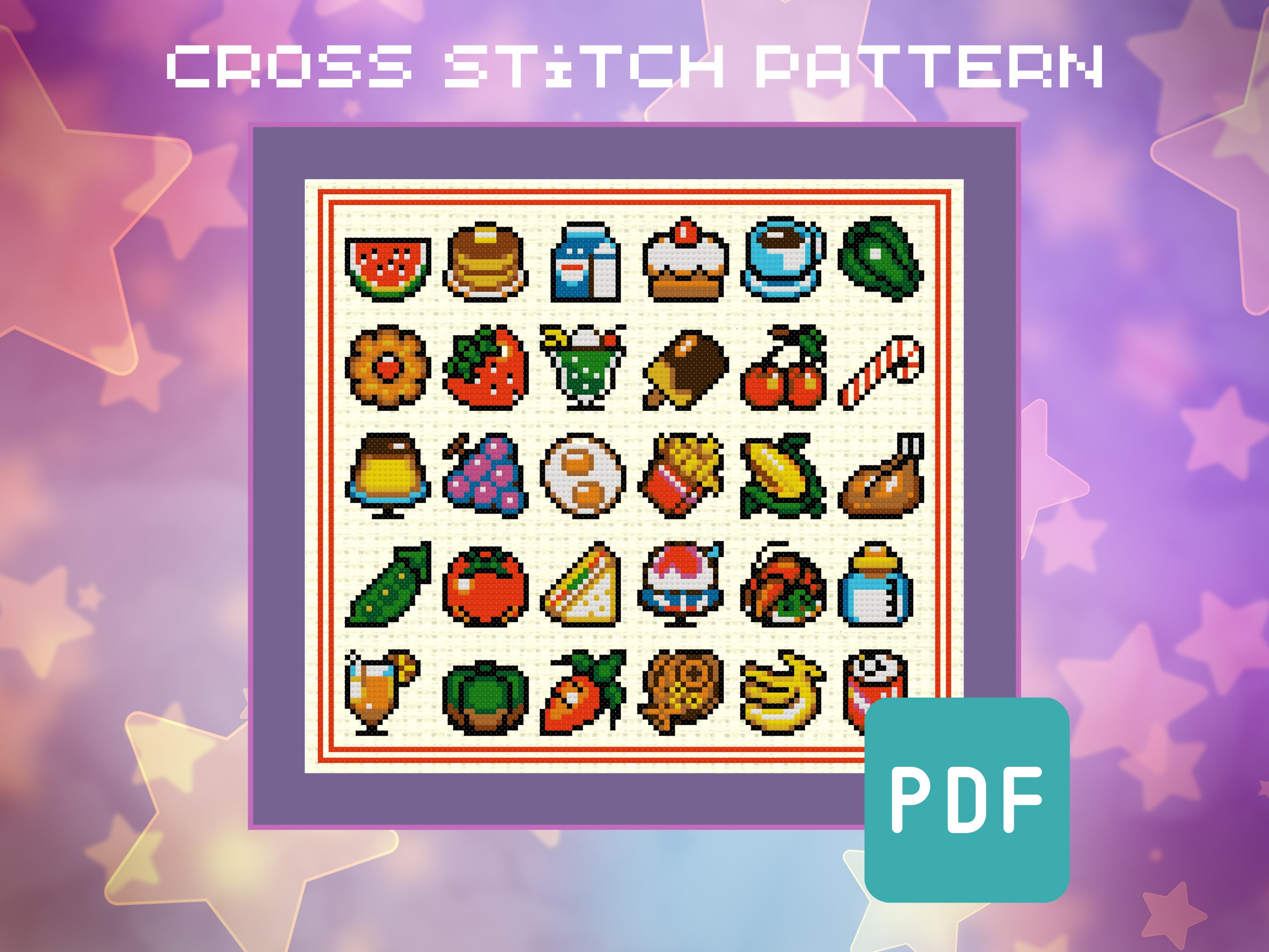 Kirby Inspired Mini Food - Geeky Cross Stitch Pattern - PDF Instant ...