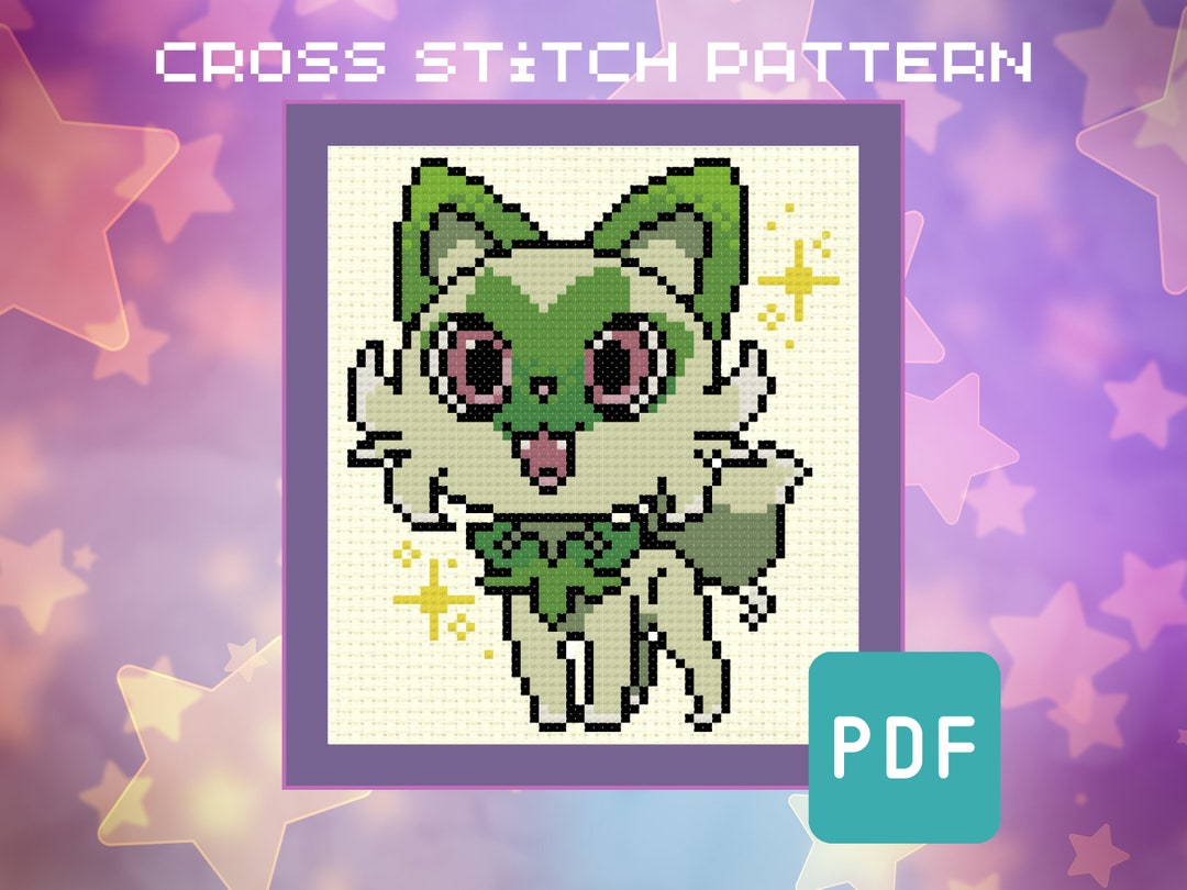 Sprigatito Cross Stitch Pattern - New Starters Cat Embroidery (PDF ...
