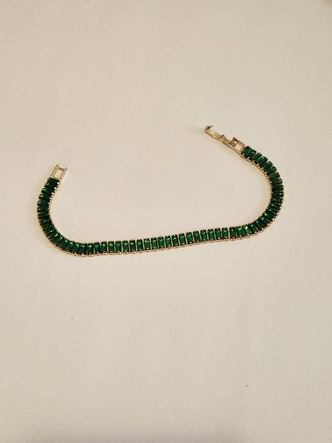 Emerald Sim Tennis Bracelet Gold Tone 7.25 In - Etsy