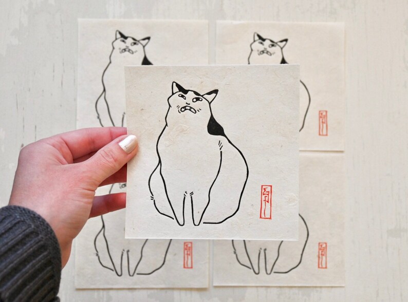 Whiny Cat minimalist Modern Linocut Print Meme Art | Etsy