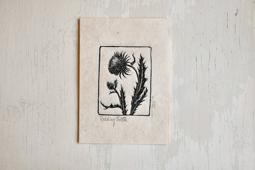 Nodding Thistle Linocut Print - Hand-printed Botanical Art - Wildflower ...