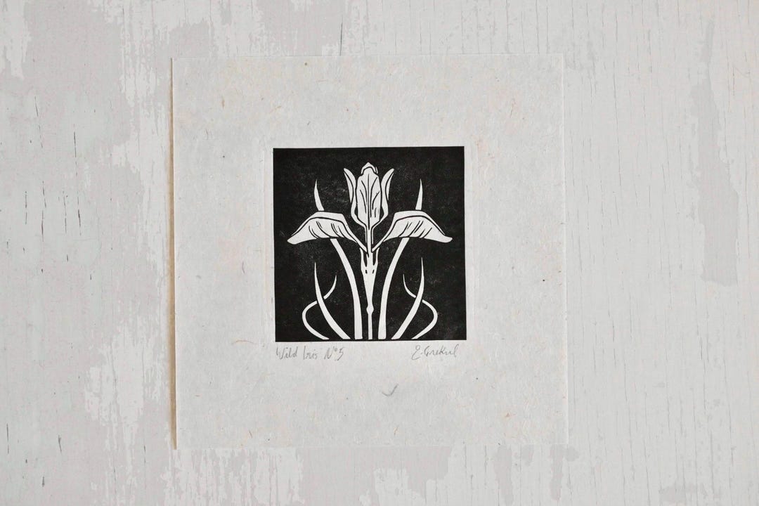 Wild Iris #5 - Linocut Print - Art Nouveau Wall Art - Etsy
