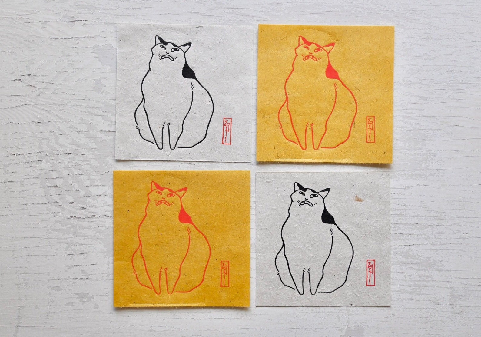Whiny Cat minimalist Modern Linocut Print Meme Art - Etsy