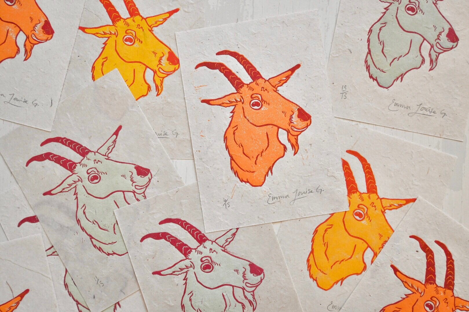 Linocut Happy Goat Reduction Print Limited Edition of 15 - Etsy