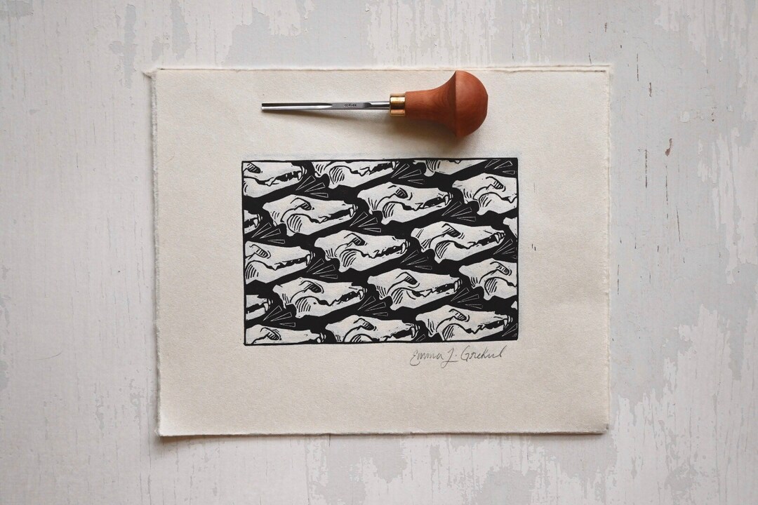 Wolf Skull Coyote Linocut Print - Etsy