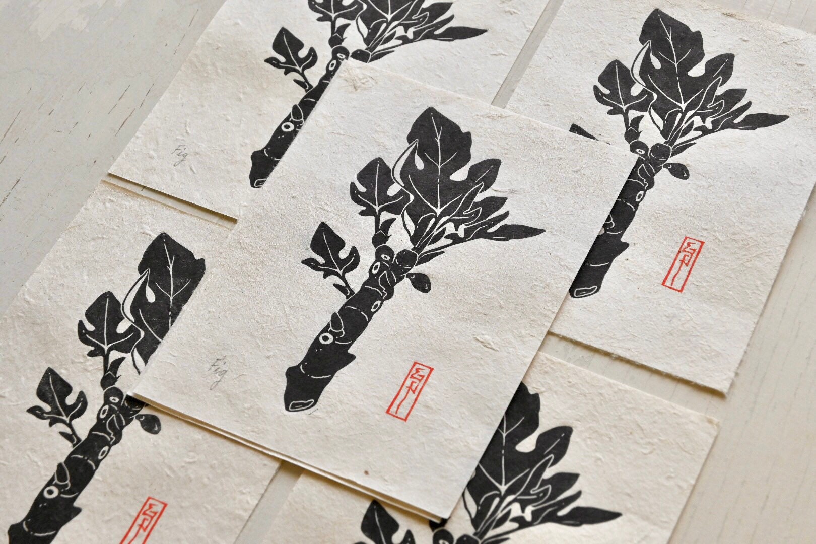 Fig Branch - Botanical Linocut Print