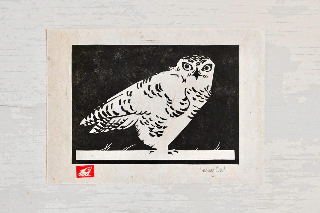 Snowy Owl - Linocut Print - Gifts for Bird Watchers- Original Arctic ...