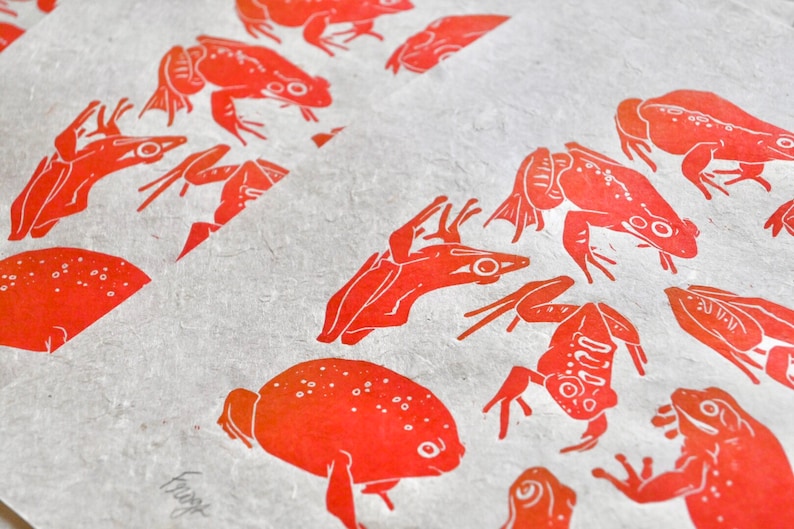 Frogs Linocut Print Dumpy Tree Frog Leopard Frog Pixie - Etsy