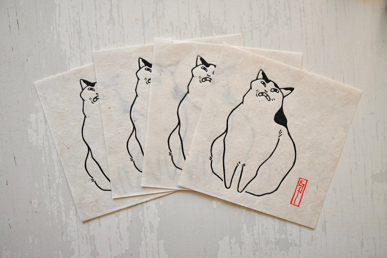 Whiny Cat minimalist Modern Linocut Print Meme Art - Etsy