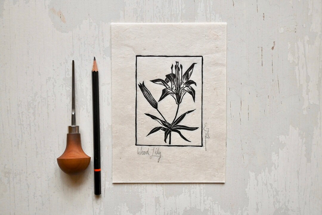Linocut Wildflower - Wood Lily - Etsy