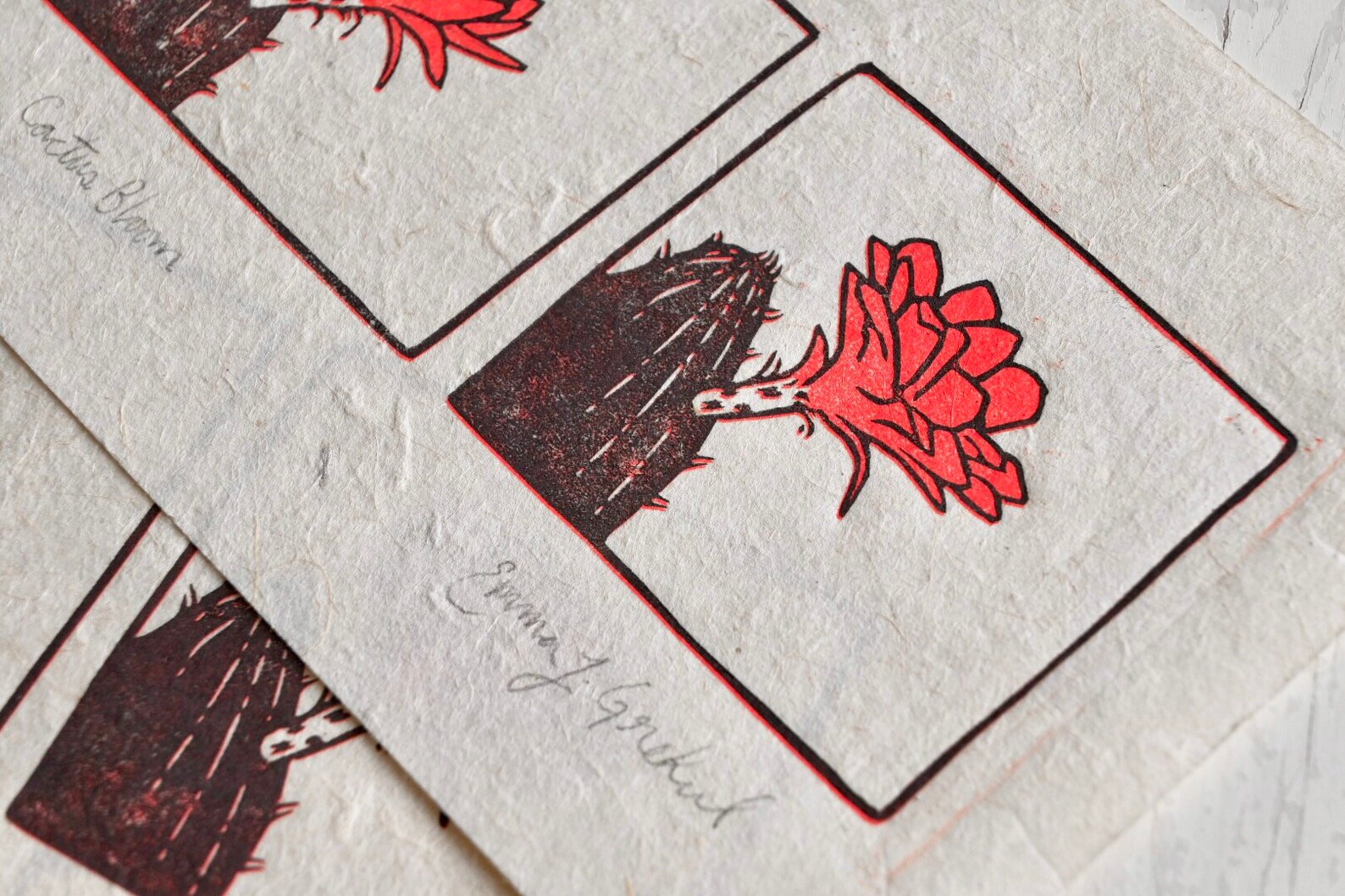 Cactus Bloom Linocut Print Limited Edition - Etsy