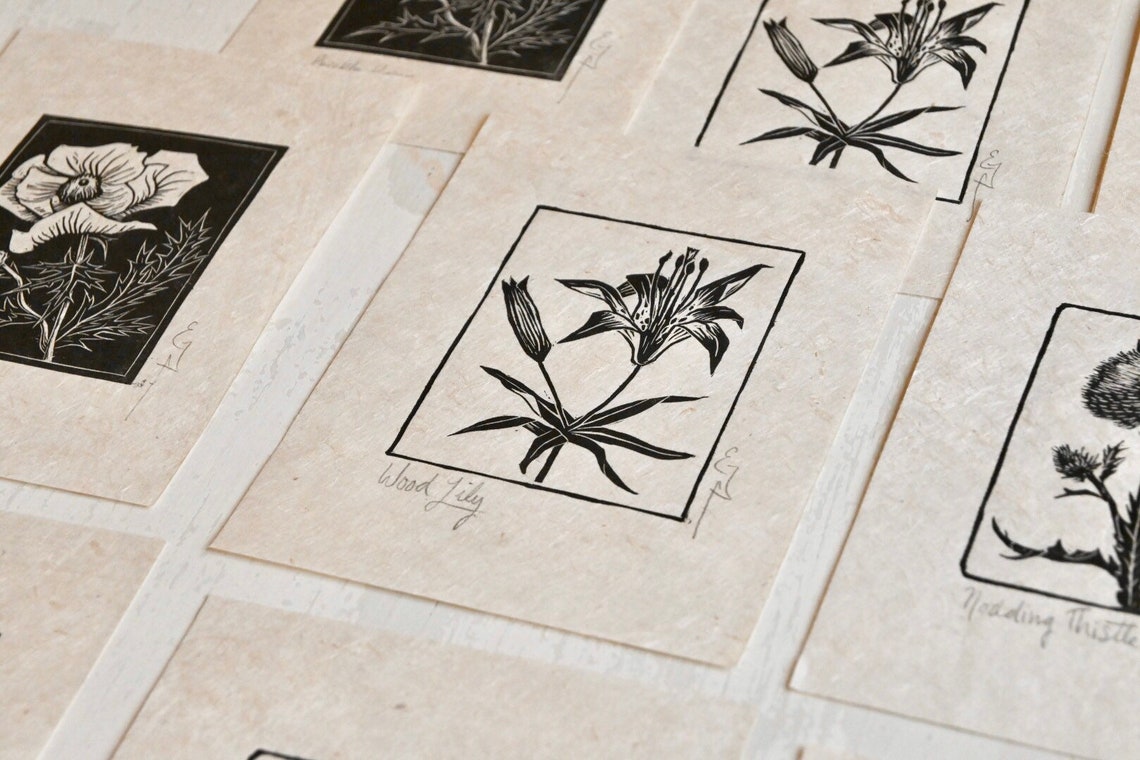 Linocut Wildflower Wood Lily - Etsy