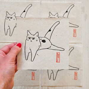 Cat on Stairs Linocut Print Modern Art Minimalist Modern Meme - Etsy