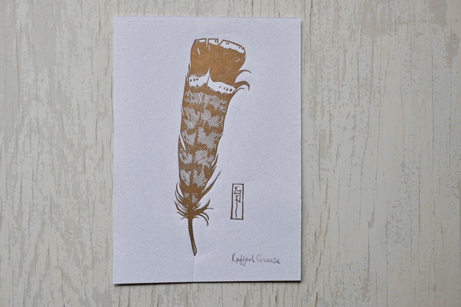 Ruffed Grouse Feather - Linocut Print - Etsy