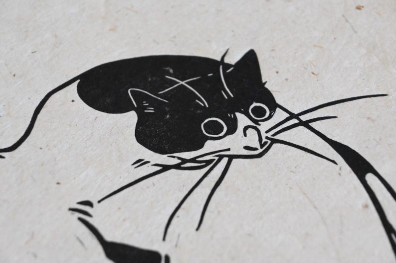 Burp - Fat Cat Linocut Print - Etsy