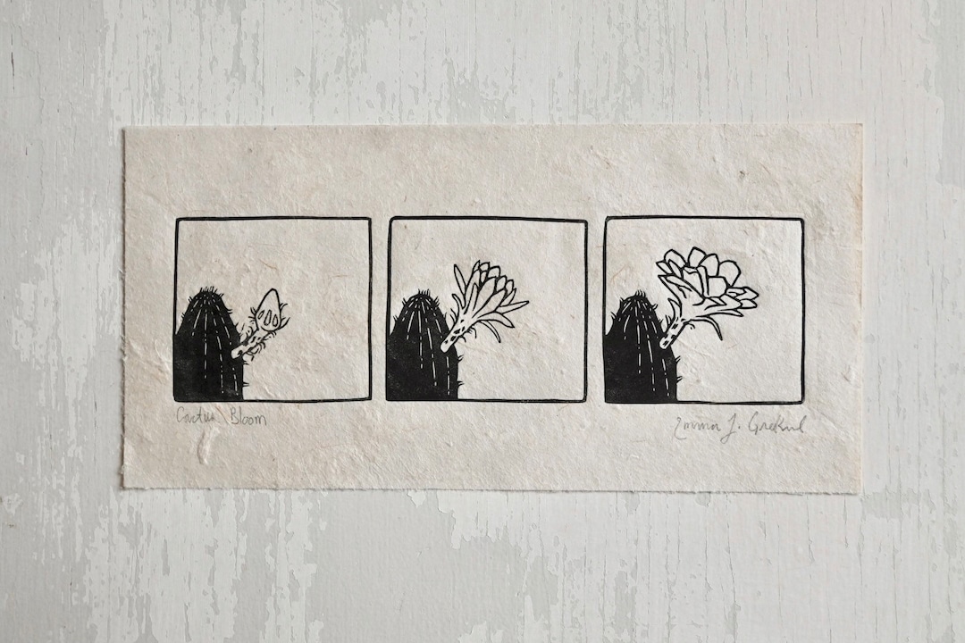 Cactus Bloom - Linocut Print - Etsy