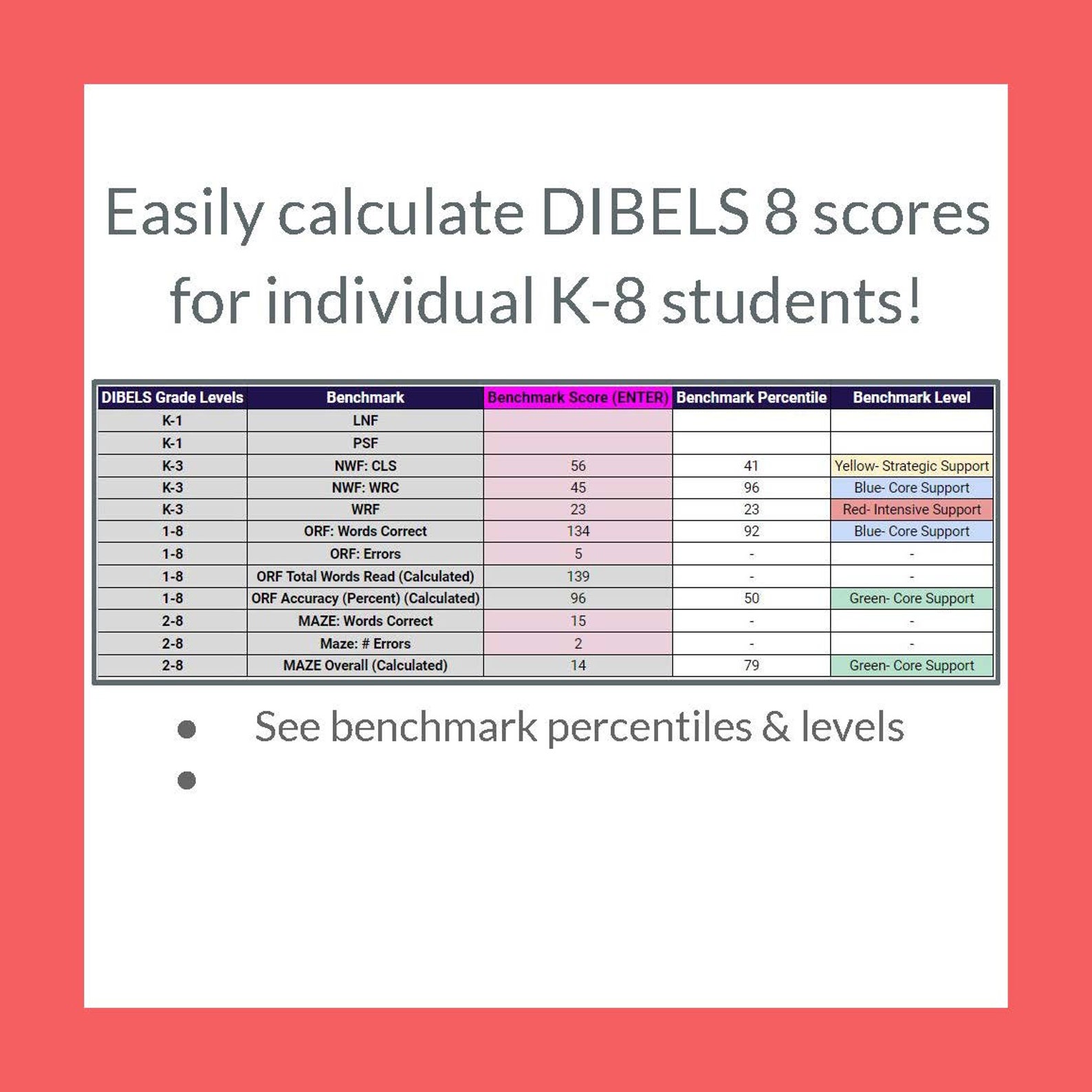 DIBELS Score Calculator for Individual Students - Etsy