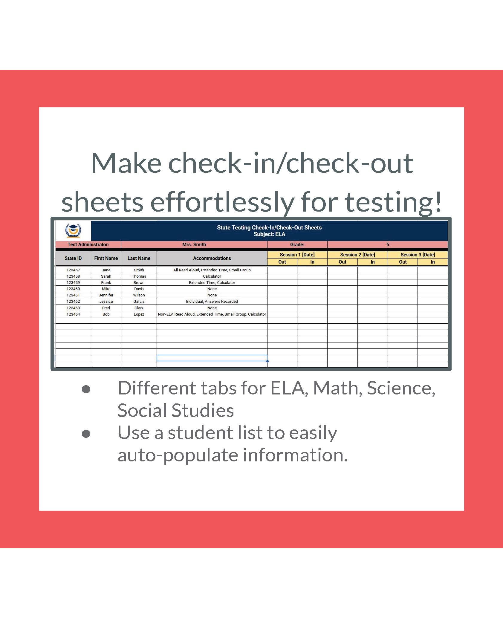 Testing Check-out/in Sheets- Perfect for School Test Coordinators! - Etsy